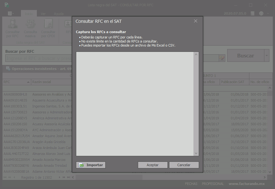 Pantallas de la verificación de CFDI 4.0 en la lista negra del SAT